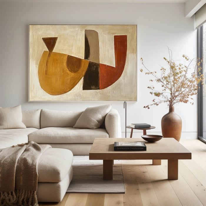 Warm-Toned Organic Abstract Mid-Century Modern Oil Painting Wall Decor ...