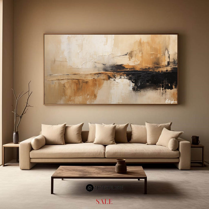 Earthy Abstract Landscape Reflection Painting Horizontal Modern Wall ...