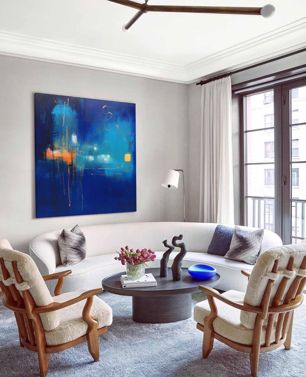 Expressionist City Lights Painting Deep Blue Wall Art Contemporary ...