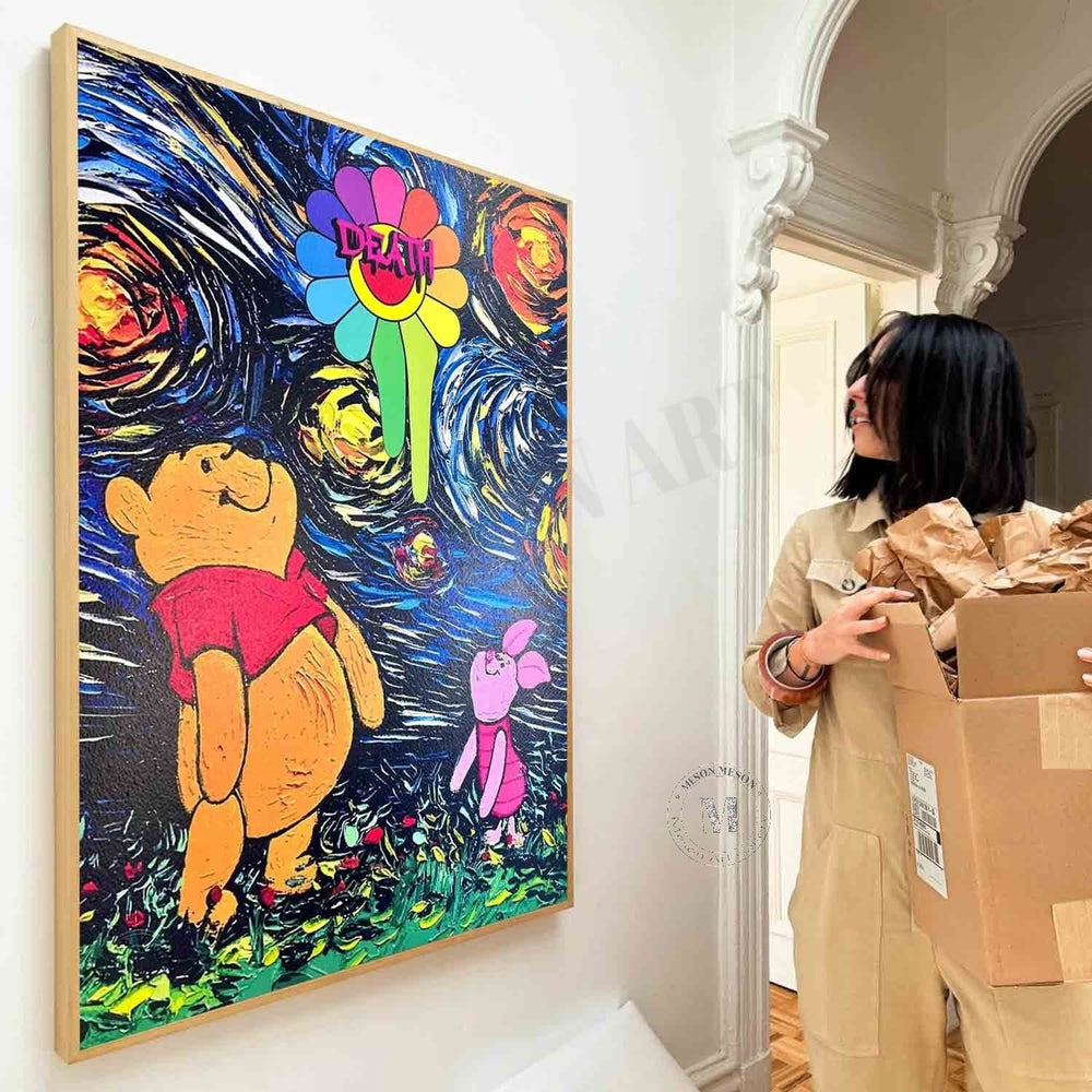 Pop Art Winnie the Pooh Starry Night Vertical Modern Wall Art ...