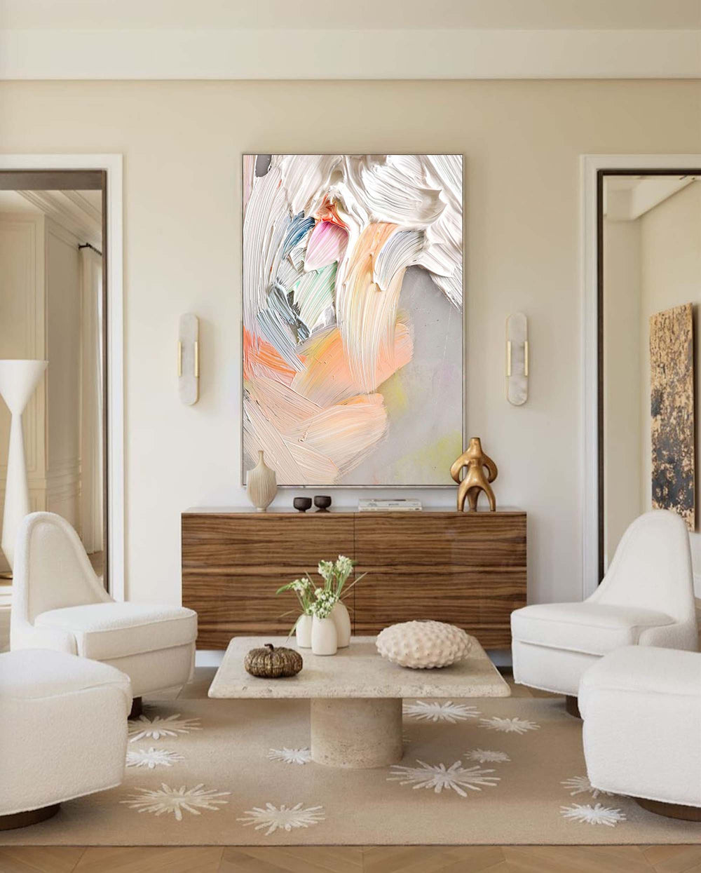 Thick Impasto Oil Painting Pastel Tone 3D Texture Modern Wall Art ...