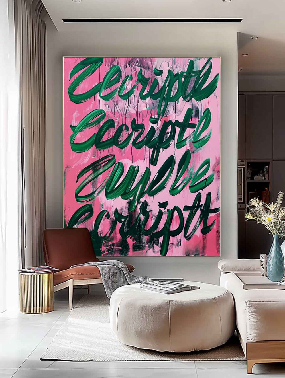 Bold Graffiti Style Abstract Oil Painting Pink Green Textured Wall Art ...