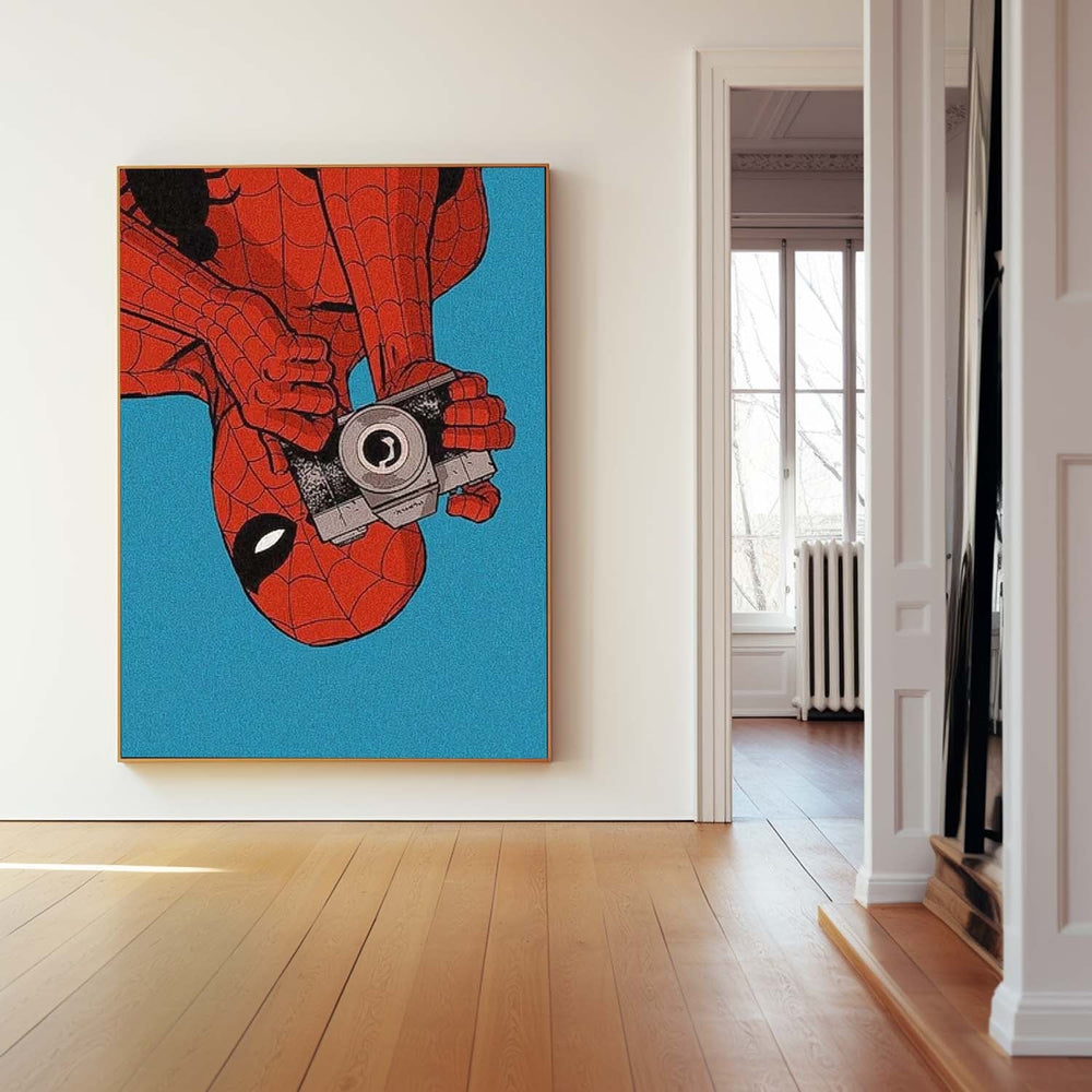 Spiderman Upside Down With Camera Retro Comic Wall Art Kids Room Game ...