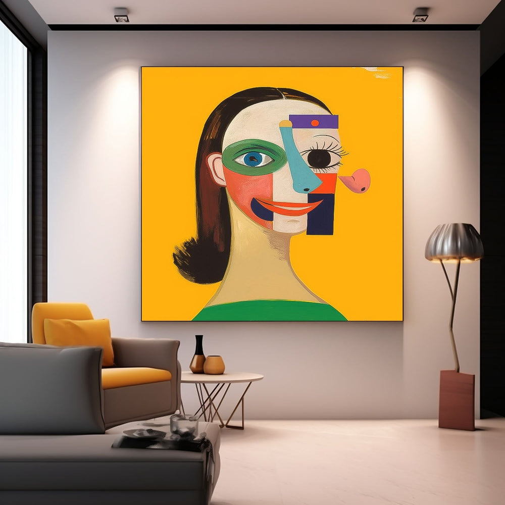Neo-Cubist Geometric Fragmented Portrait Floating Nose Detail Oil ...