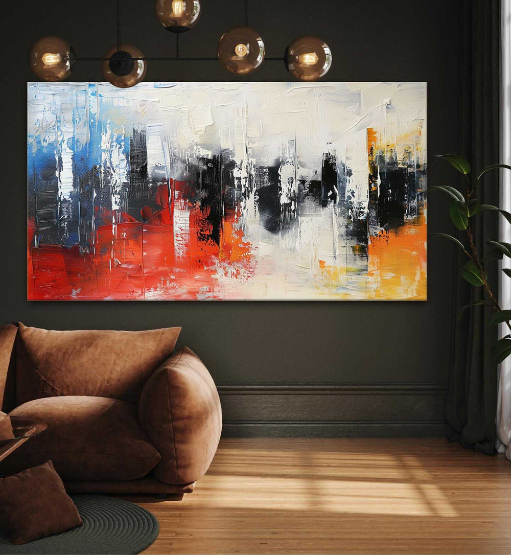 Tactile Bold Color Oil Painting Urban Grid Vibrant Modern Wall Decor ...