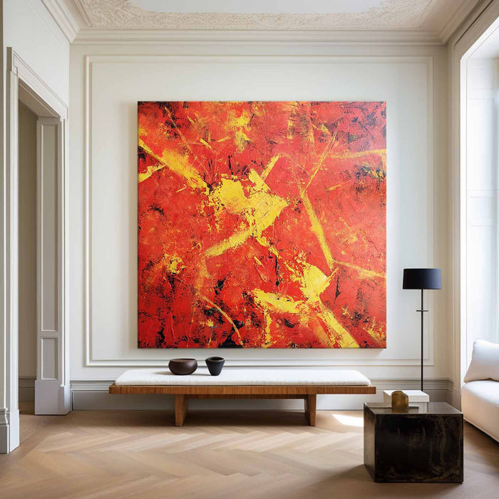 Vibrant Expressionist Fiery Red Yellow Textured Oil Painting Wall Decor ...