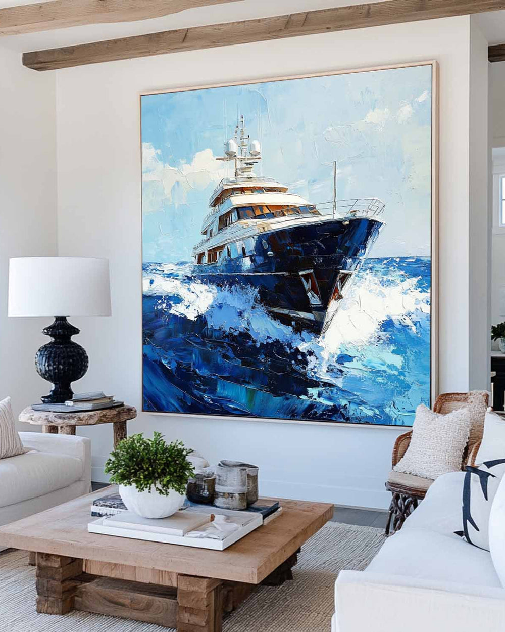 Dynamic Impasto Luxury Yacht Ocean Voyage Oil Painting Wall Decor ...