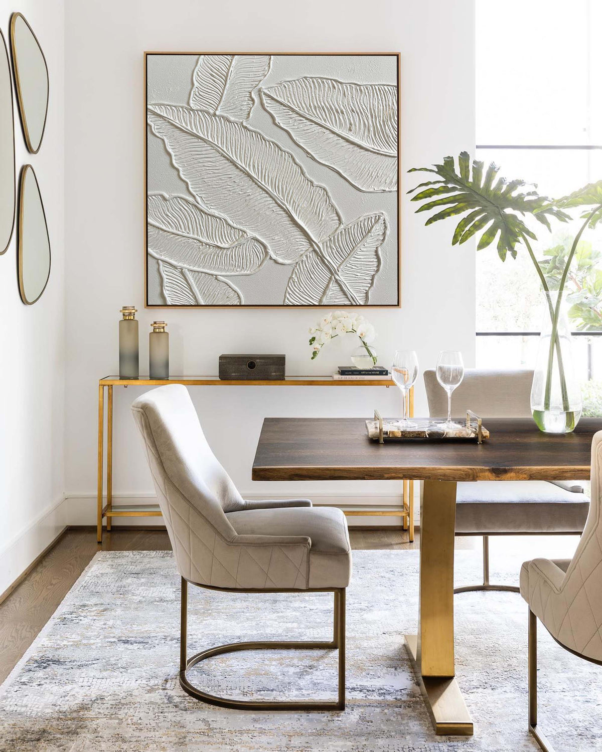 White 3D Leaf Texture Painting Minimalist Modern Home Decor Wall Art ...