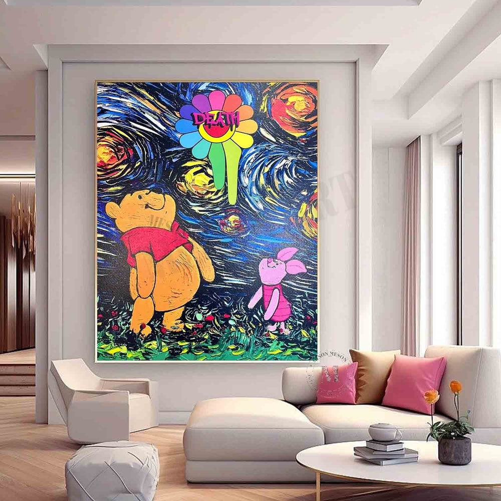 Pop Art Winnie the Pooh Starry Night Vertical Modern Wall Art ...