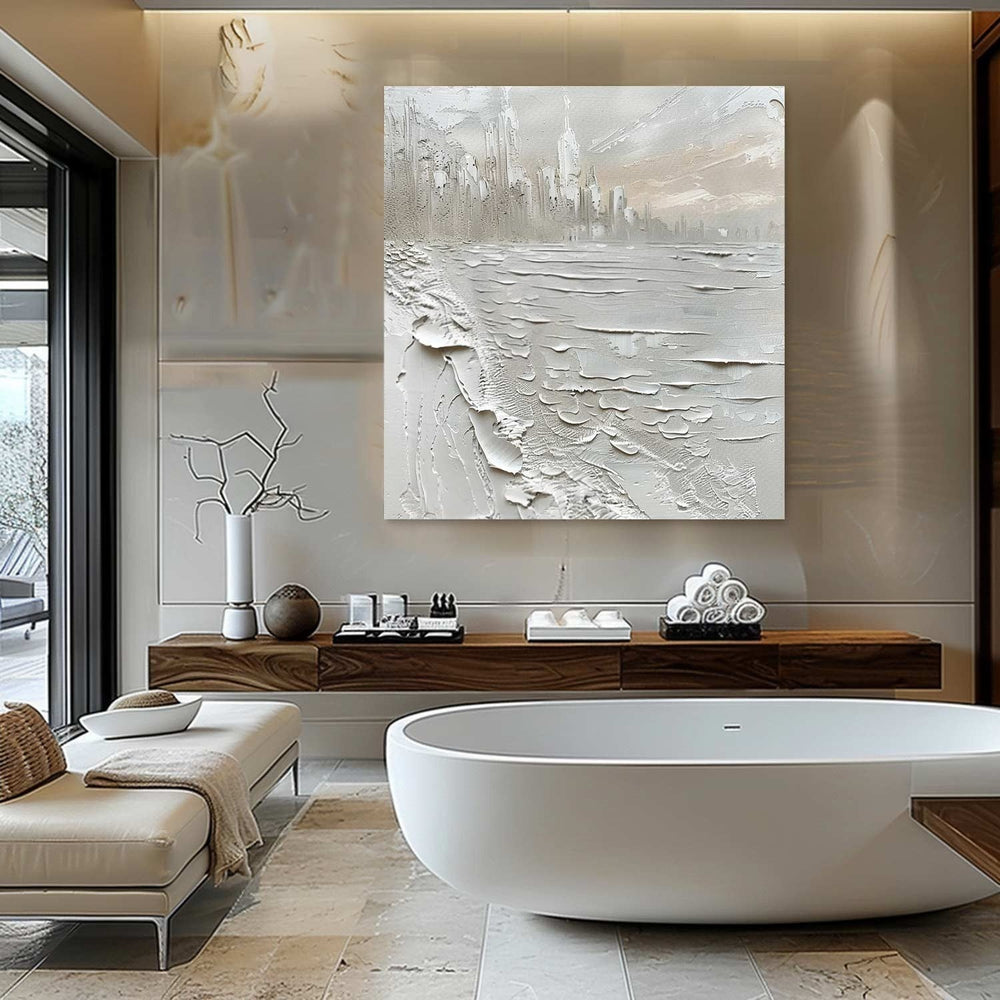 Wall Art Impasto Monochrome Cityscape Neutral Tone Canvas Texture ...