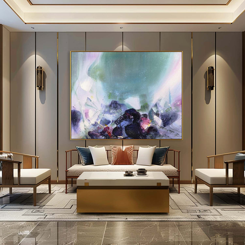 Tactile Dreamy Oil Painting Pastel Tones Sparkle Modern Art Wall Decor ...