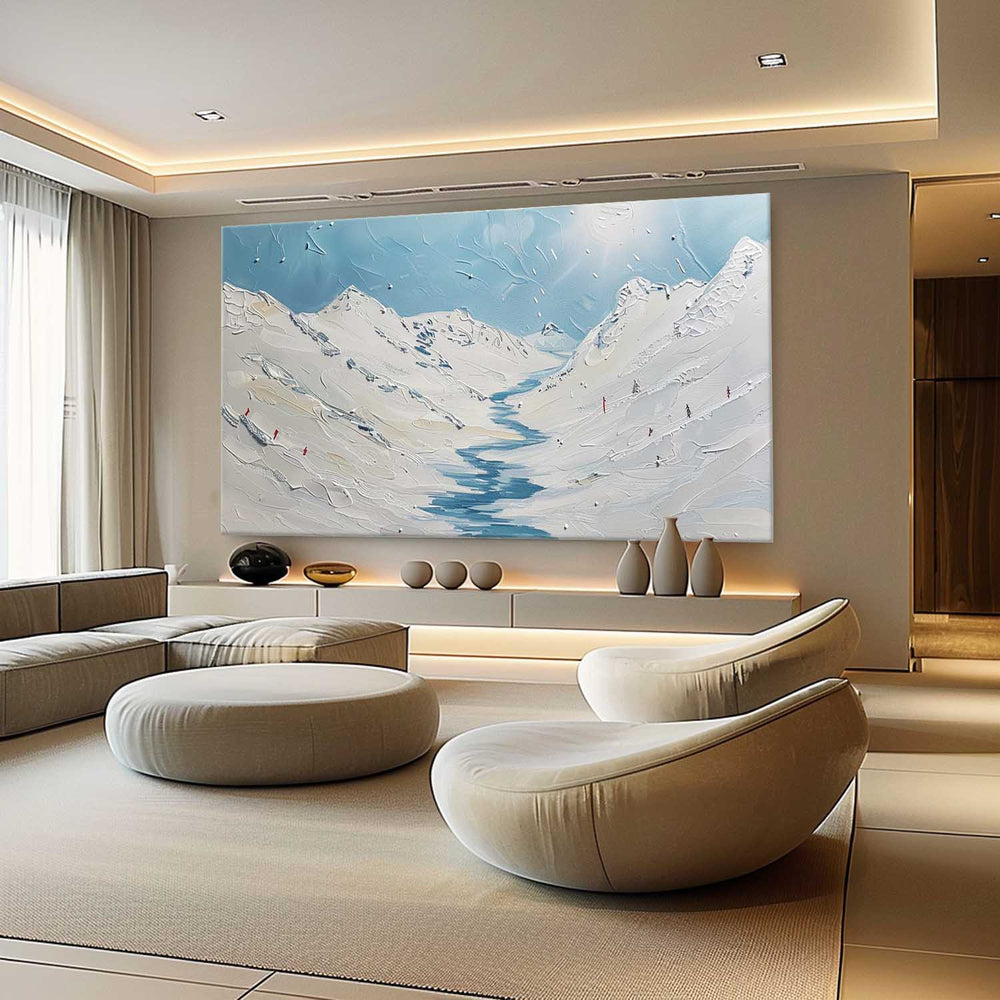 Textured Alpine Landscape Oil Painting Snowy Peaks Glacier Wall Decor ...