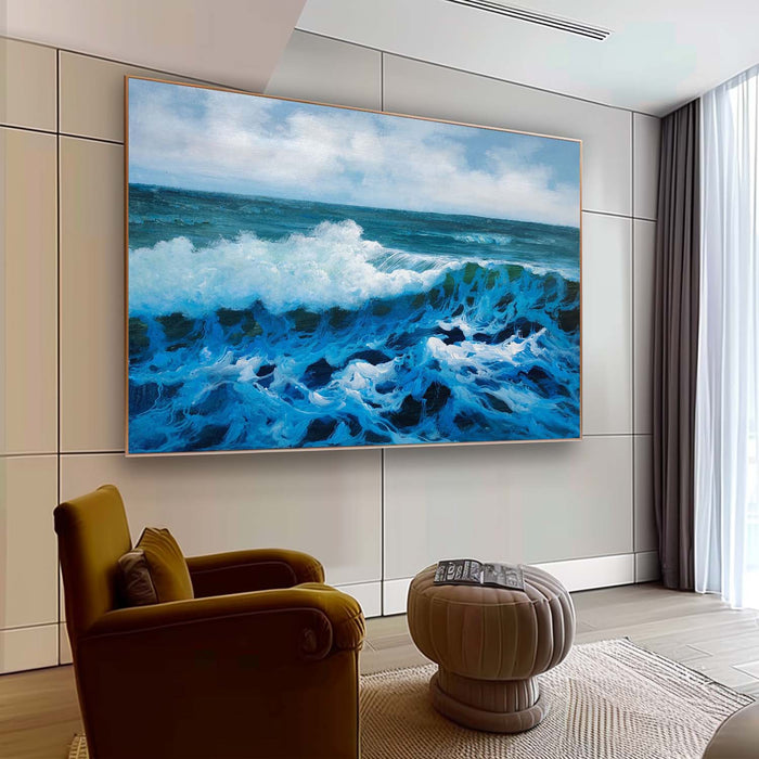 Deep Blue Wave Texture Wall Art Coastal Decor For Living Room Leisure ...