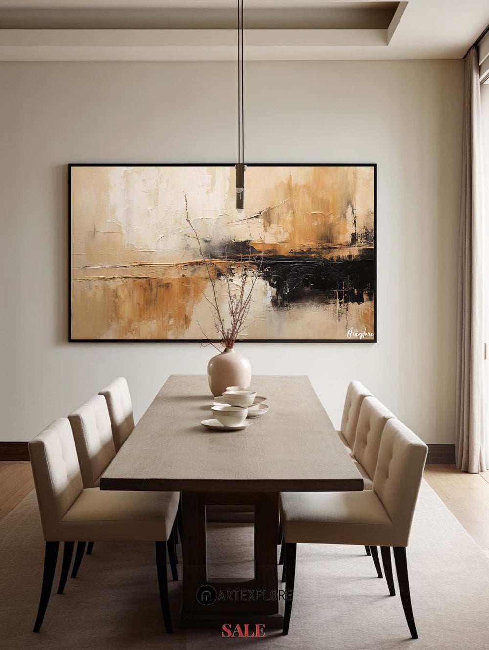 Earthy Abstract Landscape Reflection Painting Horizontal Modern Wall ...