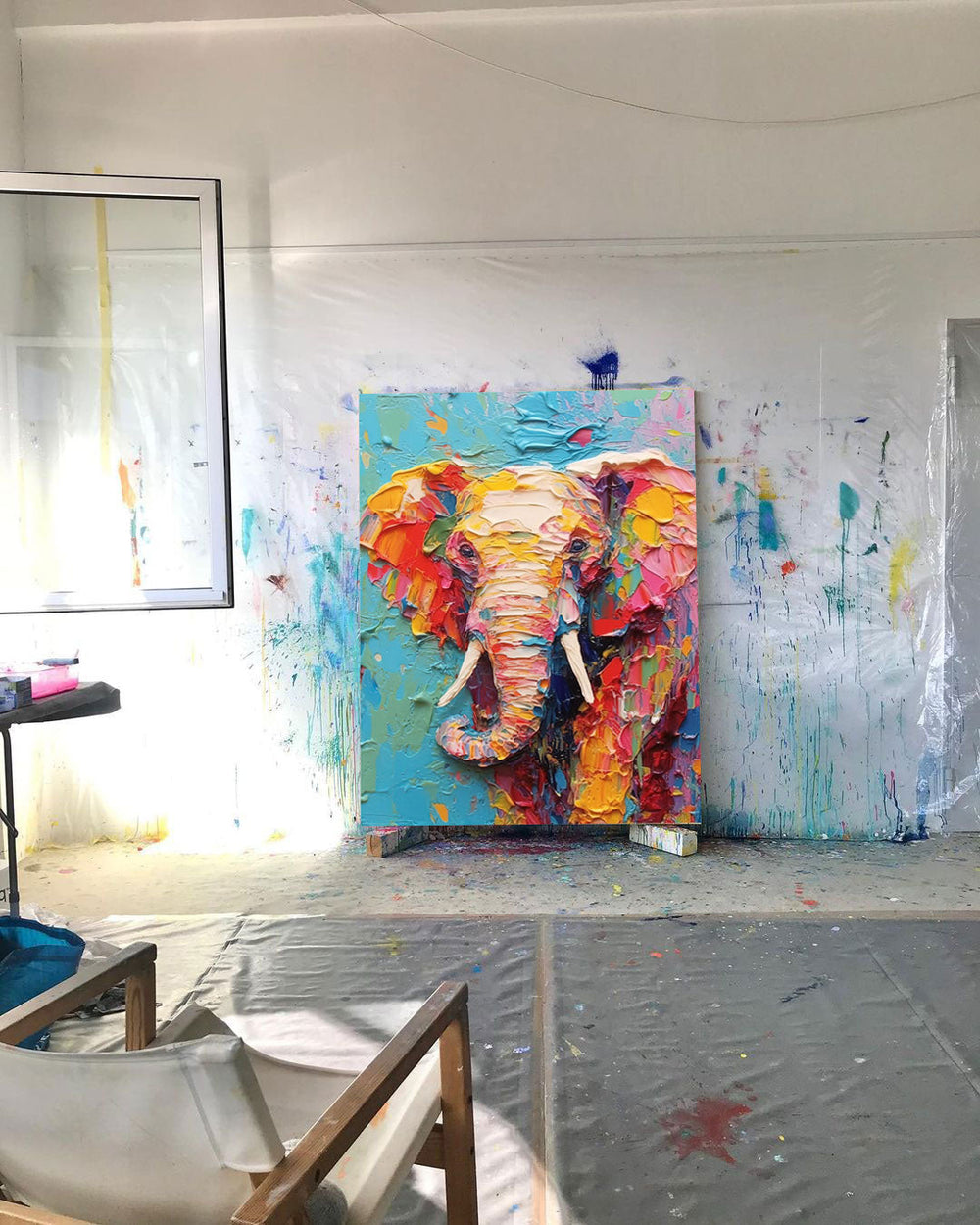 Textured Palette Knife Elephant Painting Vibrant Colorful Modern Wall ...