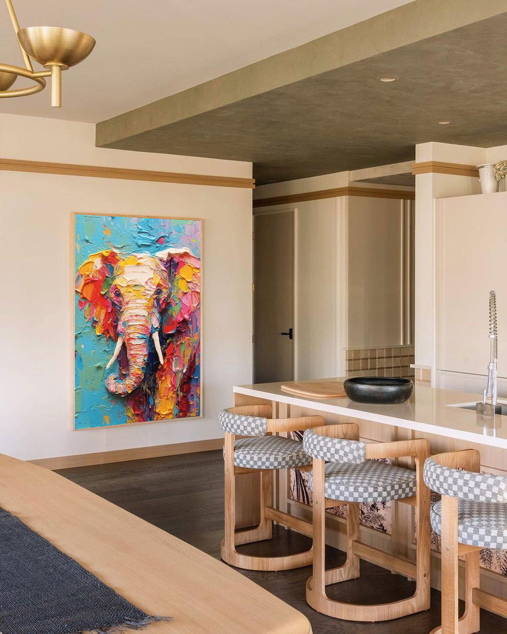 Textured Palette Knife Elephant Painting Vibrant Colorful Modern Wall ...