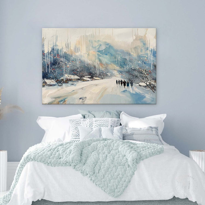 Wall Art Horizontal Winter Village Walk Neutral Tone Canvas Texture ...