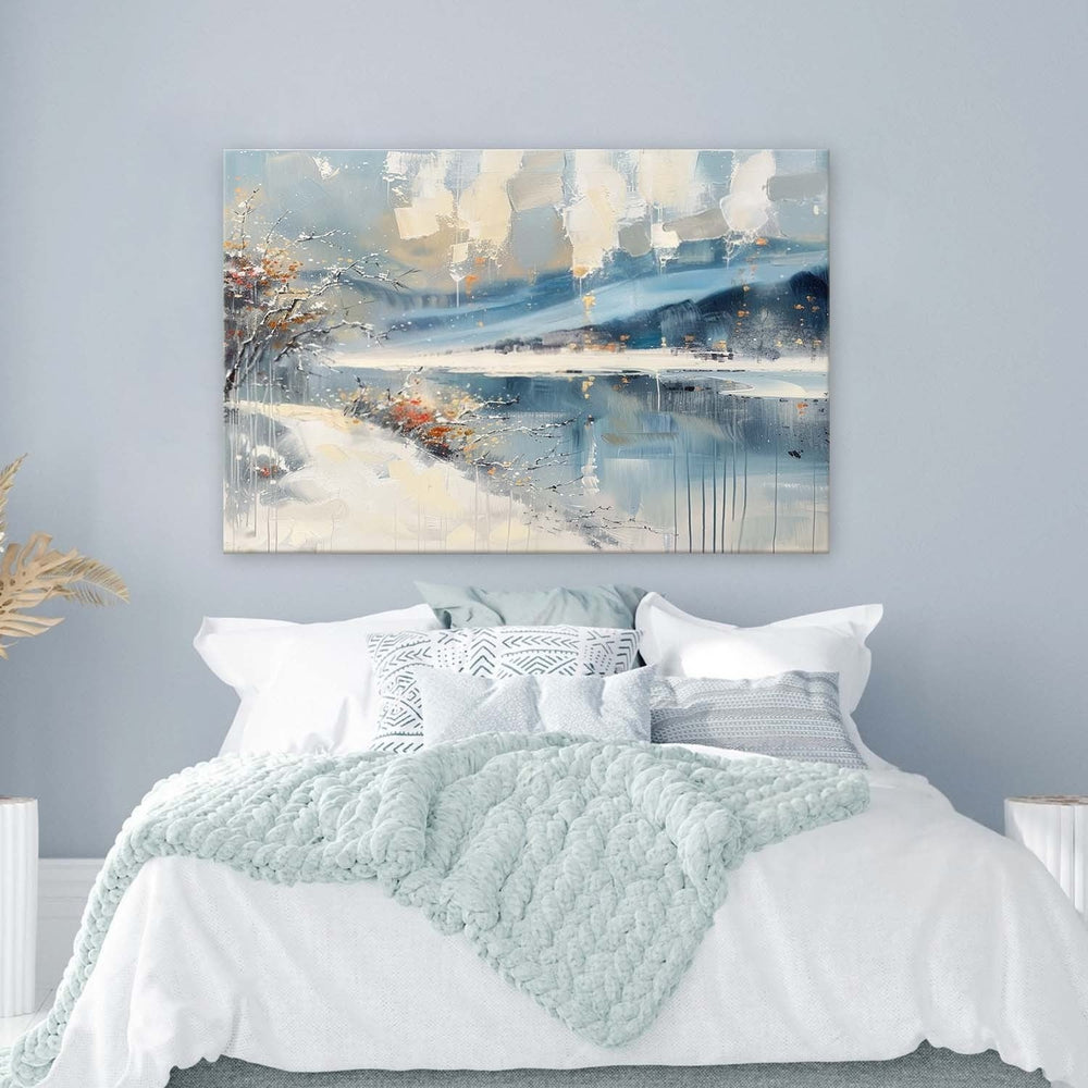 Wall Art Horizontal Abstract Winter Lakeside Neutral Canvas Texture ...
