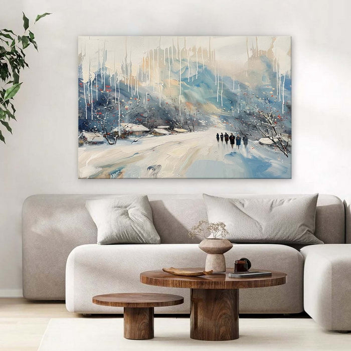 Wall Art Horizontal Winter Village Walk Neutral Tone Canvas Texture ...
