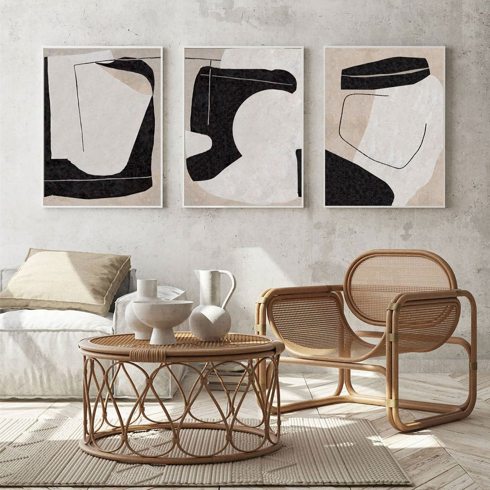 Neutral Organic Abstract Triptych Wall Art Set Modern Living Room Decor ...