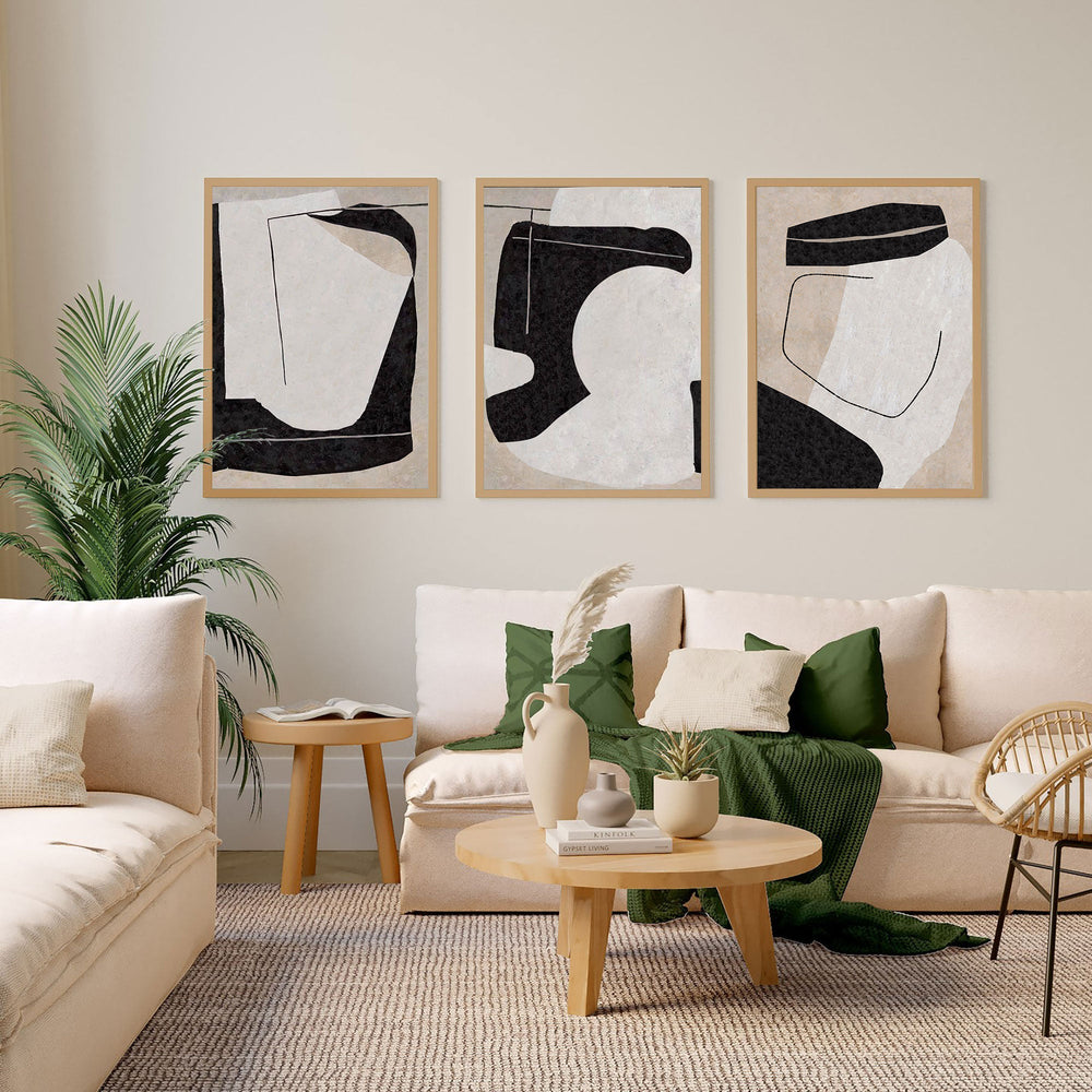 Neutral Organic Abstract Triptych Wall Art Set Modern Living Room Decor ...