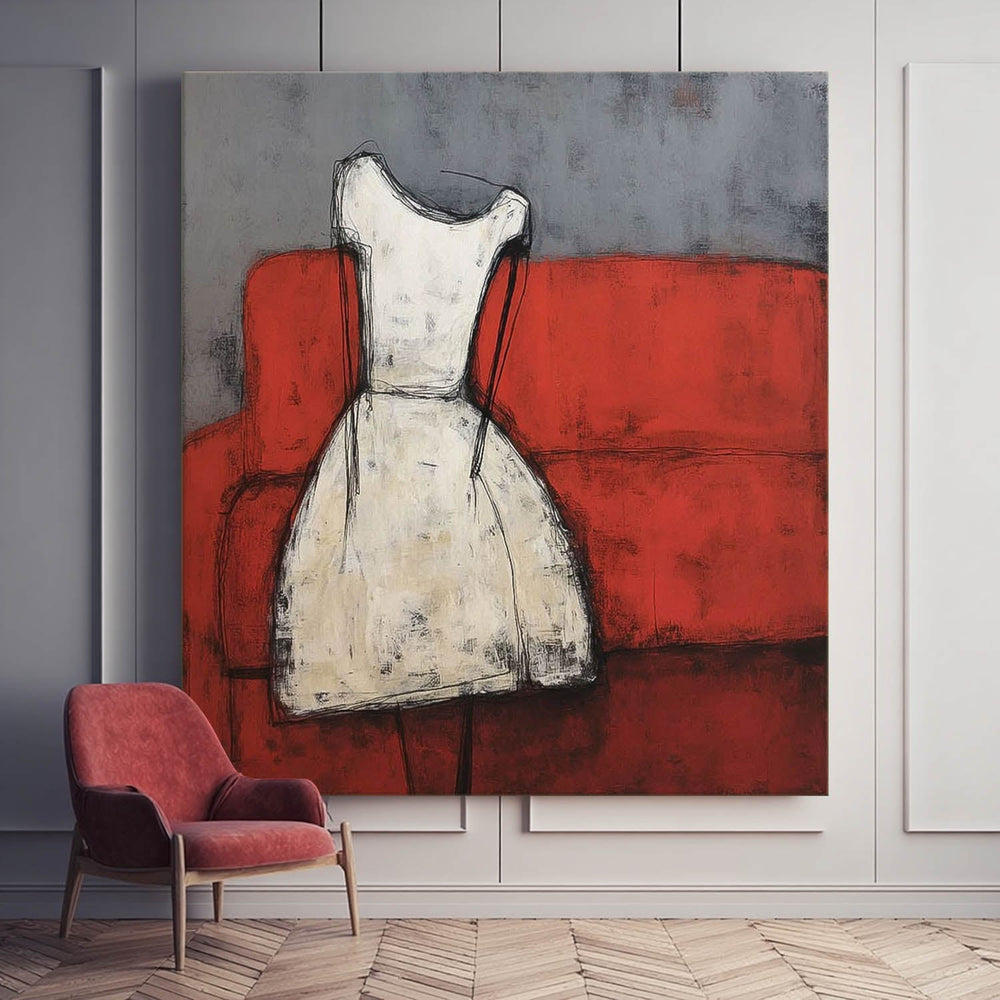 White Dress Oil Painting Red Sofa Narrative Wall Art Home Interiors ...