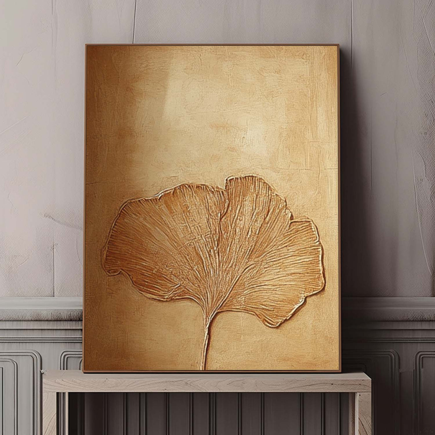 Textured Neutral Ginkgo Leaf Painting Serene Wall Art Minimalist ...