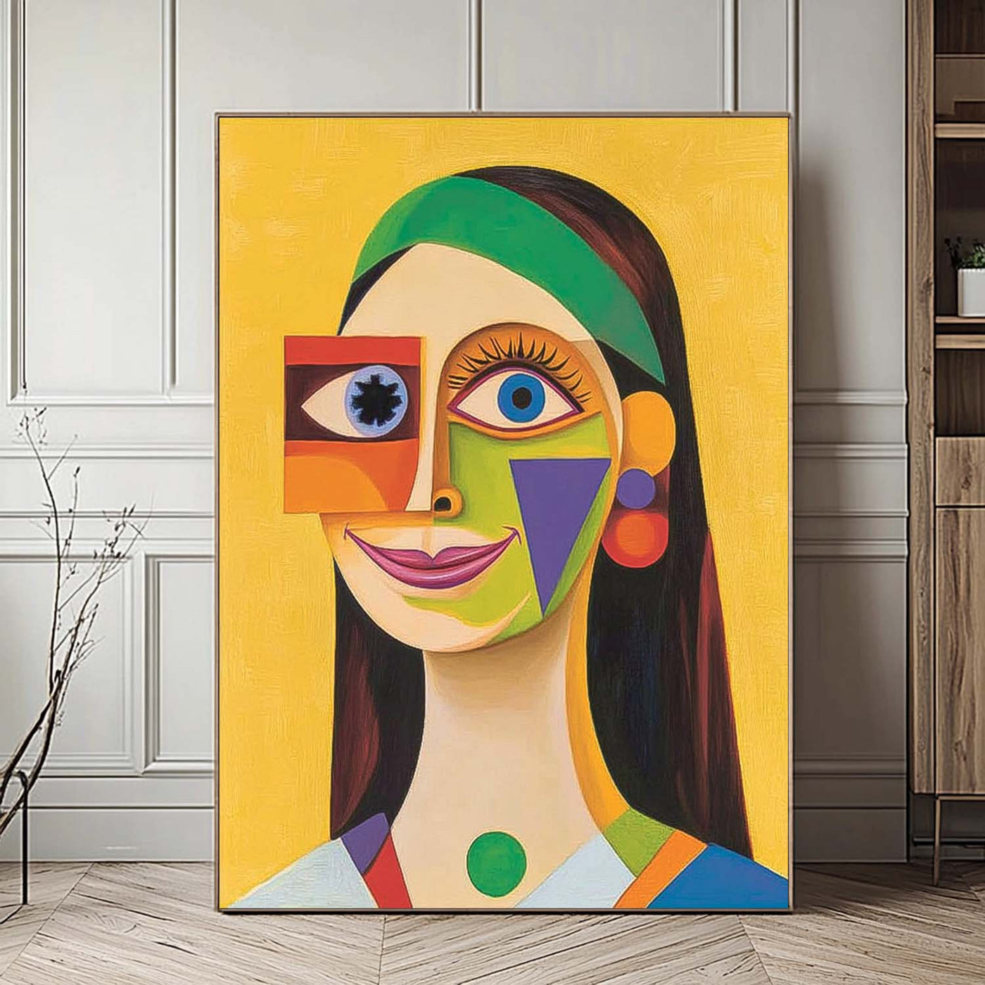 Whimsical Cubist Geometric Two-Eye Portrait Vibrant Headband Oil ...
