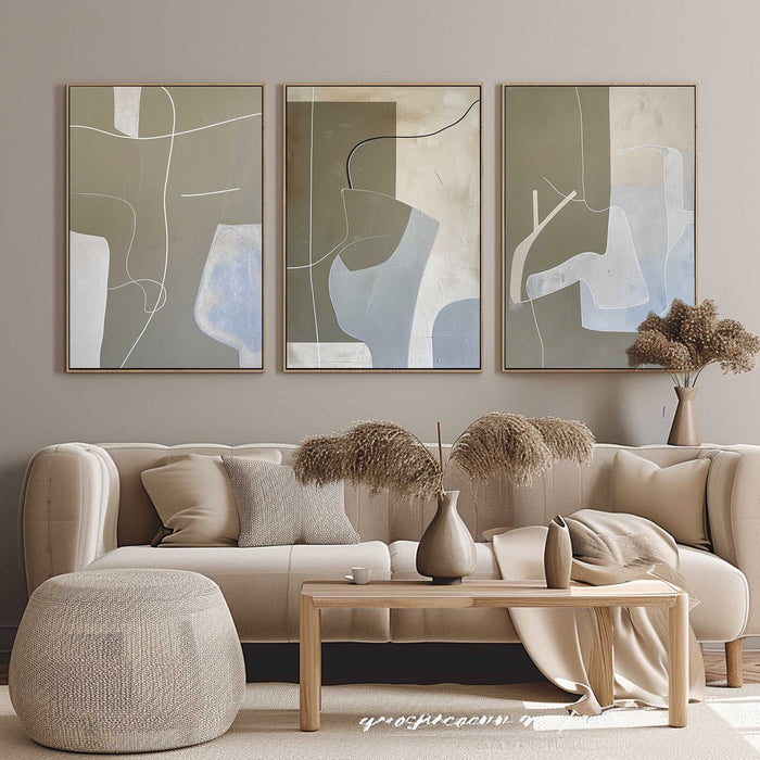 3-Piece Minimalist Abstract Painting Neutral Tone Modern Wall Art Set ...