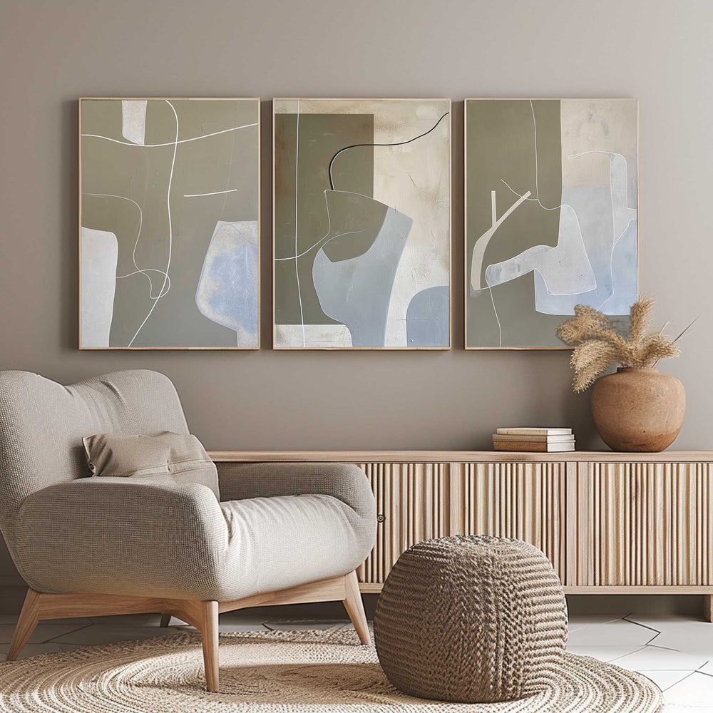 3-Piece Minimalist Abstract Painting Neutral Tone Modern Wall Art Set ...