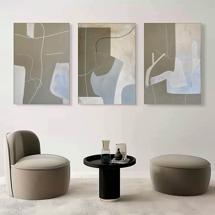 3-Piece Minimalist Abstract Painting Neutral Tone Modern Wall Art Set ...