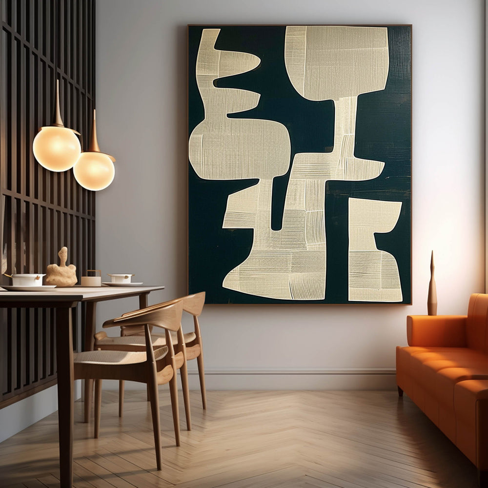 Woven Texture Abstract Oil Painting Minimalist Black & Beige Wall Art ...