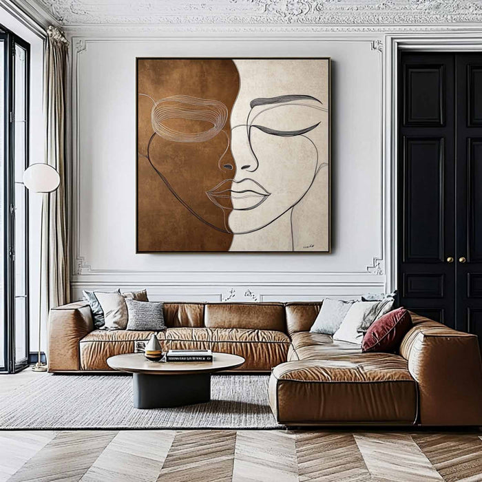 Minimalist Dual Face One-Line Art Two-Tone Textured Wall Decor Living ...