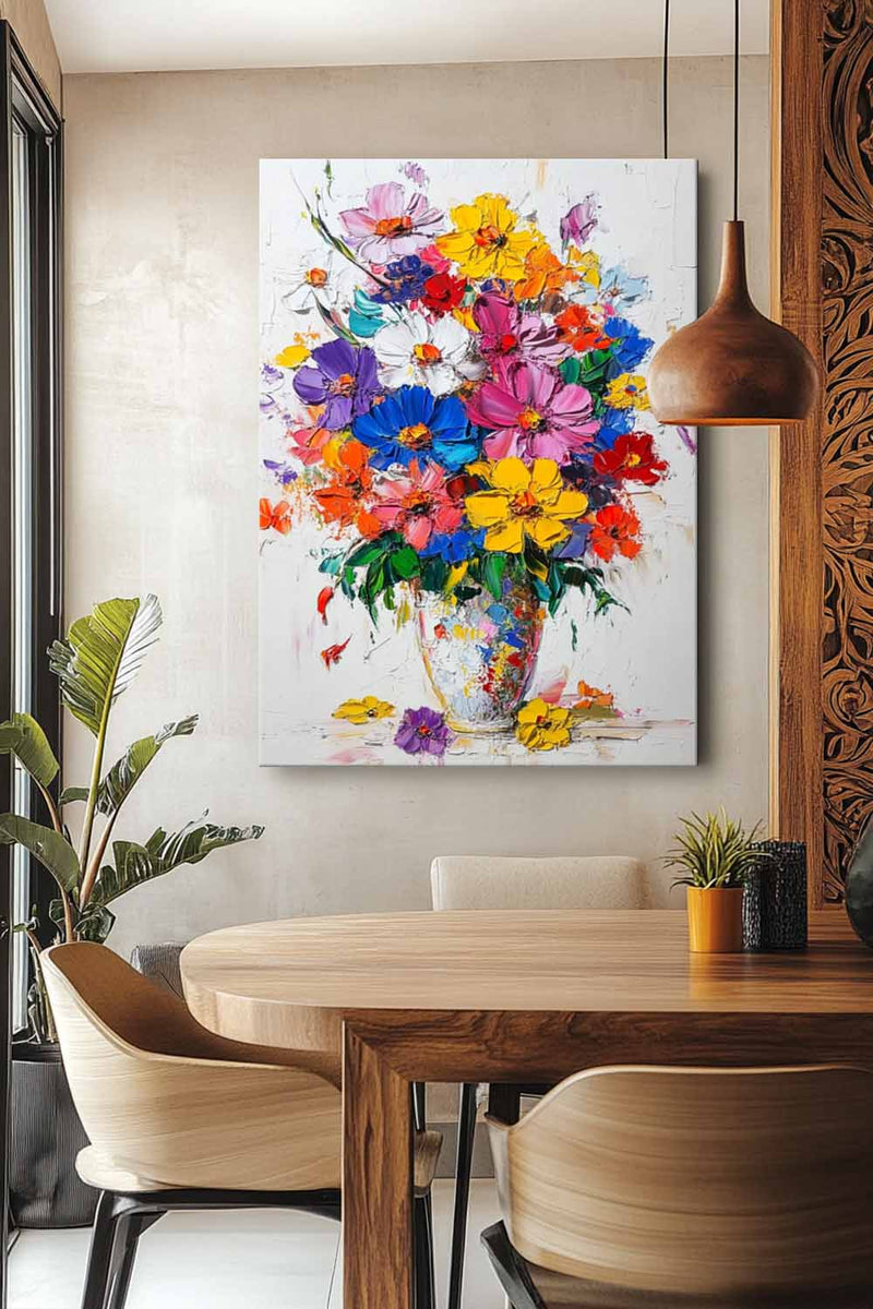 Multicolor Wildflower Bouquet Impasto Oil Painting Textured Floral Vase ...